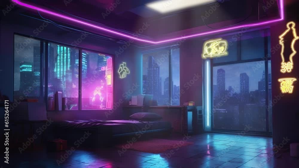 Animated Vtuber Twitch Streamer Background of a cyberpunk bedroom with ...