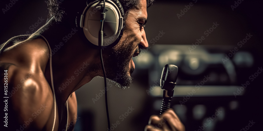 Foto de handsome singer holding dynamic microphone. male singer ...