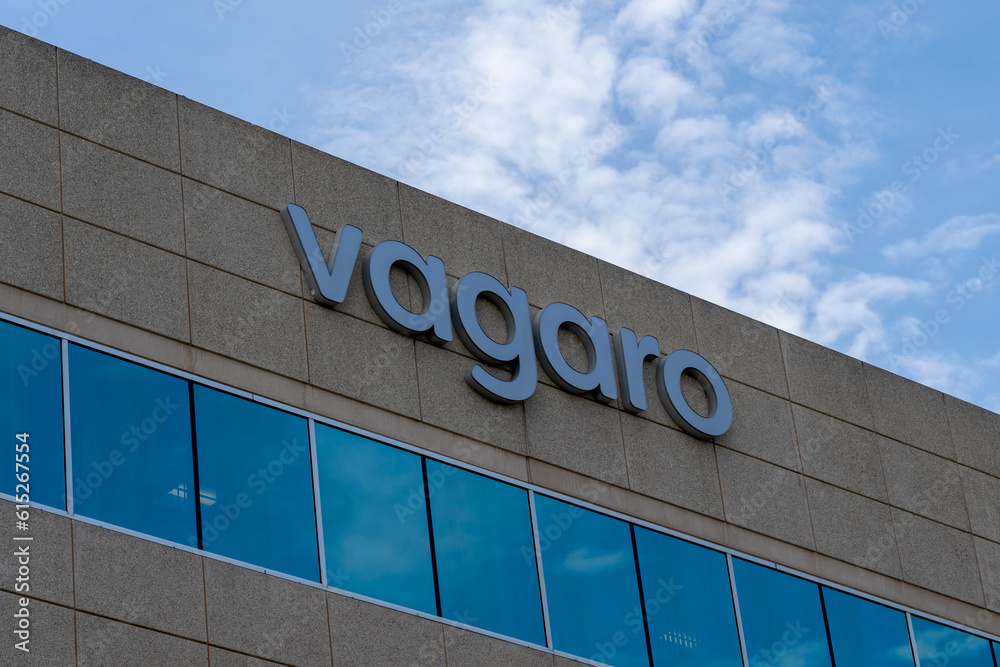 Vagaro sign on the building at its headquarters in Dublin, California ...