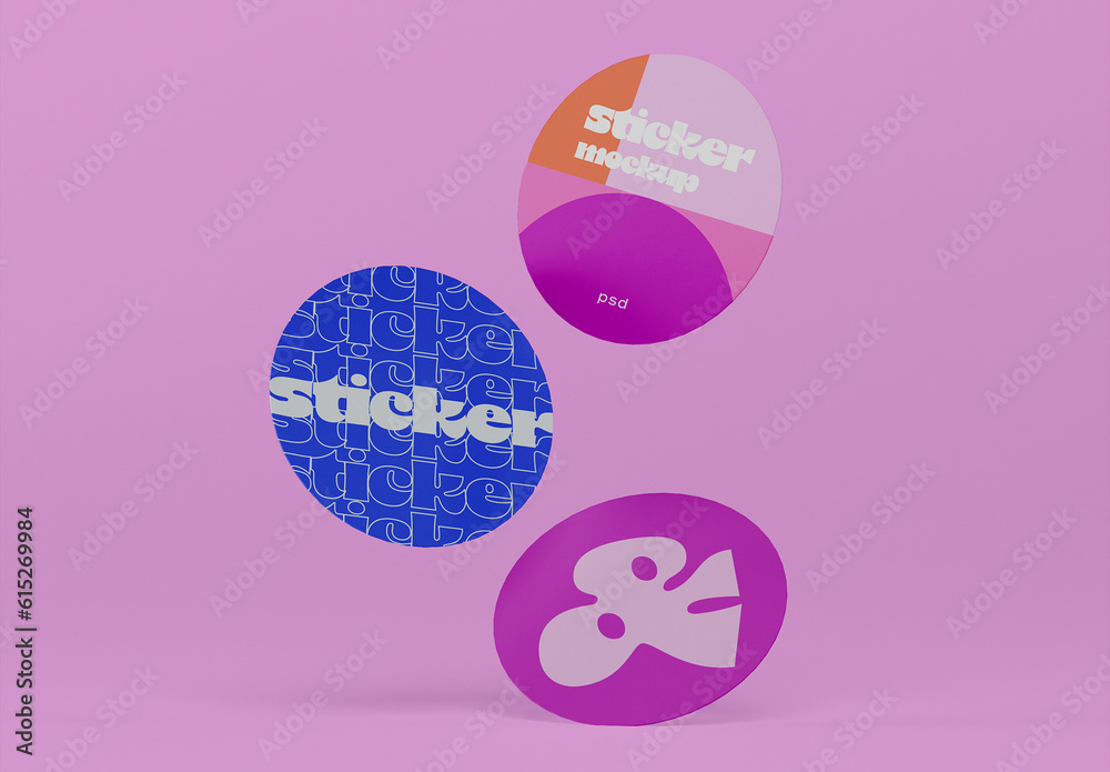 Floating Round Sticker Mockup Stock Template | Adobe Stock