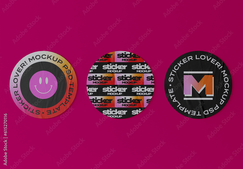 Three Round Sticker Mockup Stock Template | Adobe Stock
