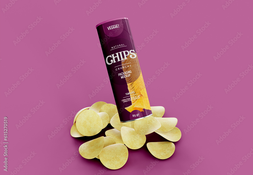 Potato Chips Paper Tube Mockup Stock Template | Adobe Stock