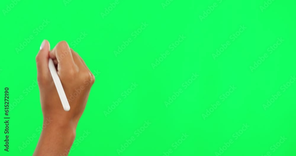 Hands, writing and digital pen on green screen for advertising against ...