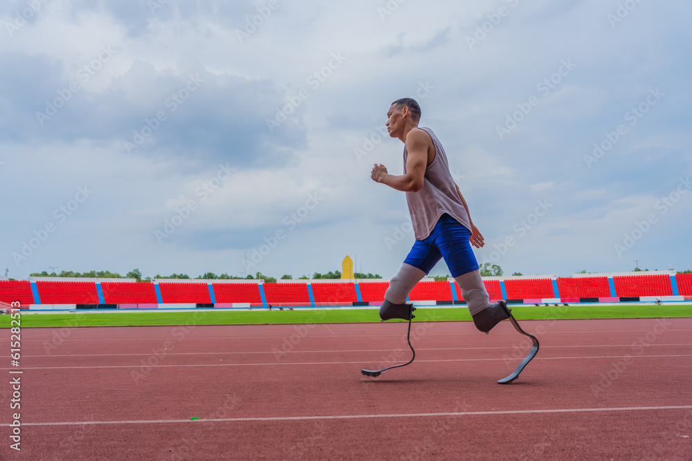 Dedicated Asian speed runner, equipped with two prosthetic running ...