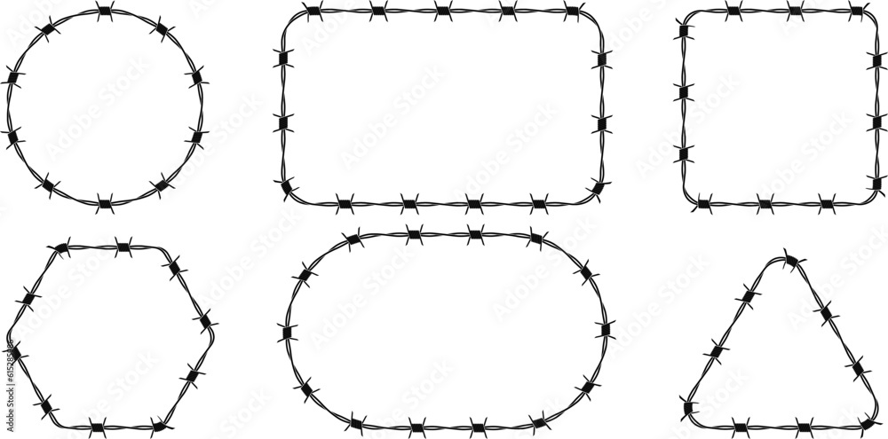 Empty barb wire frame set.barb wire frames with different shapes Stock ...