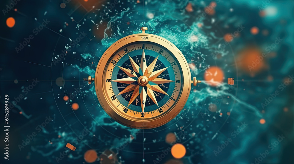 Old compass on vintage map. Retro stale. Making a decision, choosing a ...