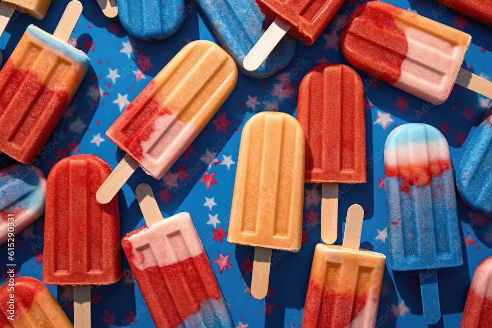 Summer popsicle background. Red, white, and blue sweet treat. 4th of ...