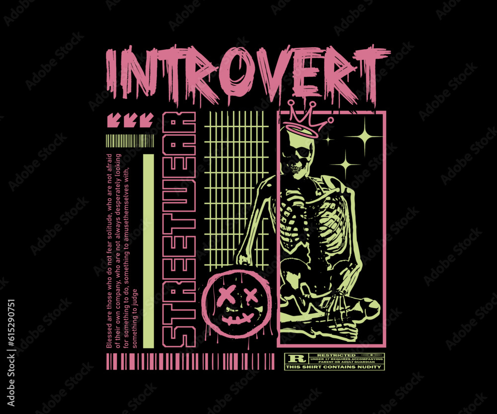 introvert slogan with skull vector illustration on black background ...
