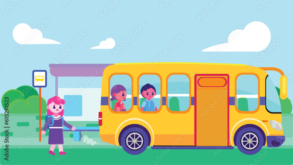 Vector infographics of little girl being late for school bus Stock ...