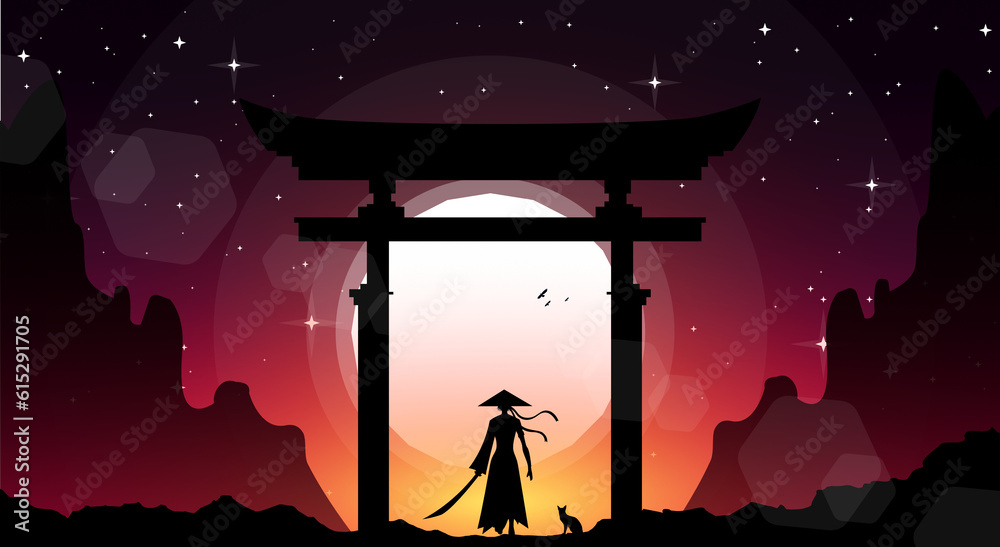 lady Samurai Background. samurai with torii gate wallpaper. japan theme ...