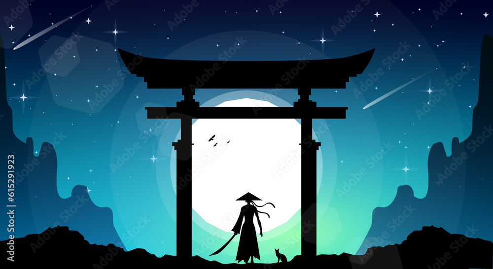 lady Samurai Background. samurai with torii gate wallpaper. japan theme ...