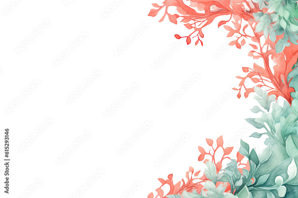 coral and mint swashes, watercolor paint abstract border frame for ...