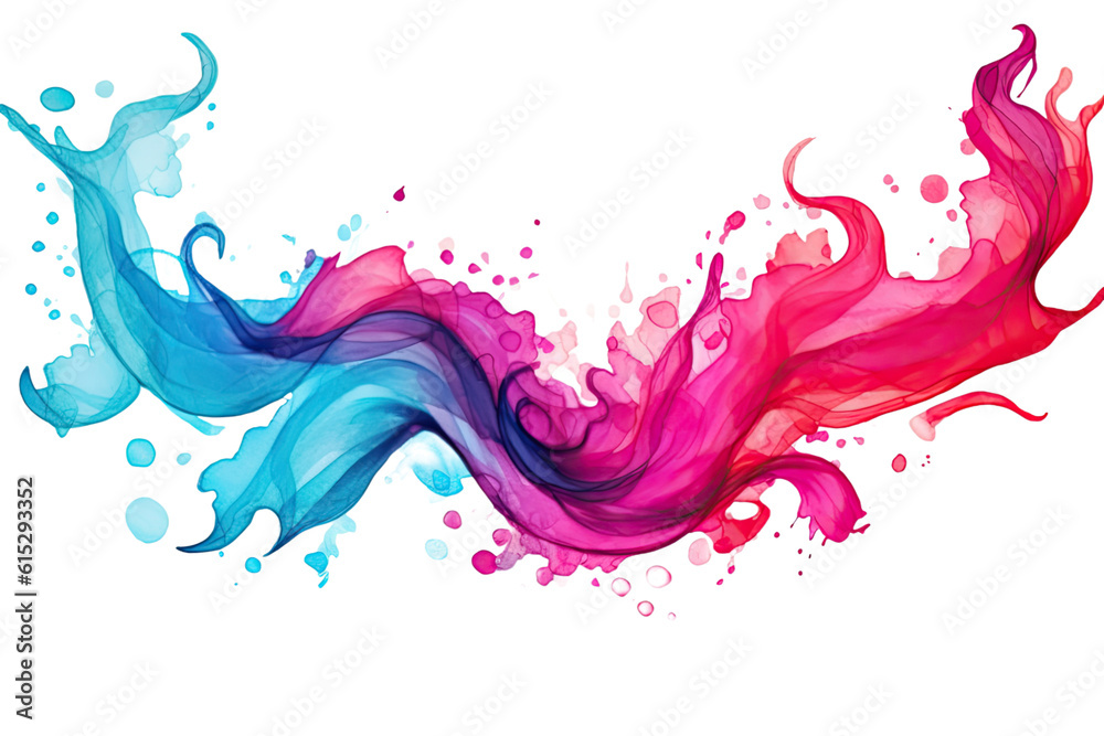 magenta and turquoise swashes, watercolor paint abstract border frame ...