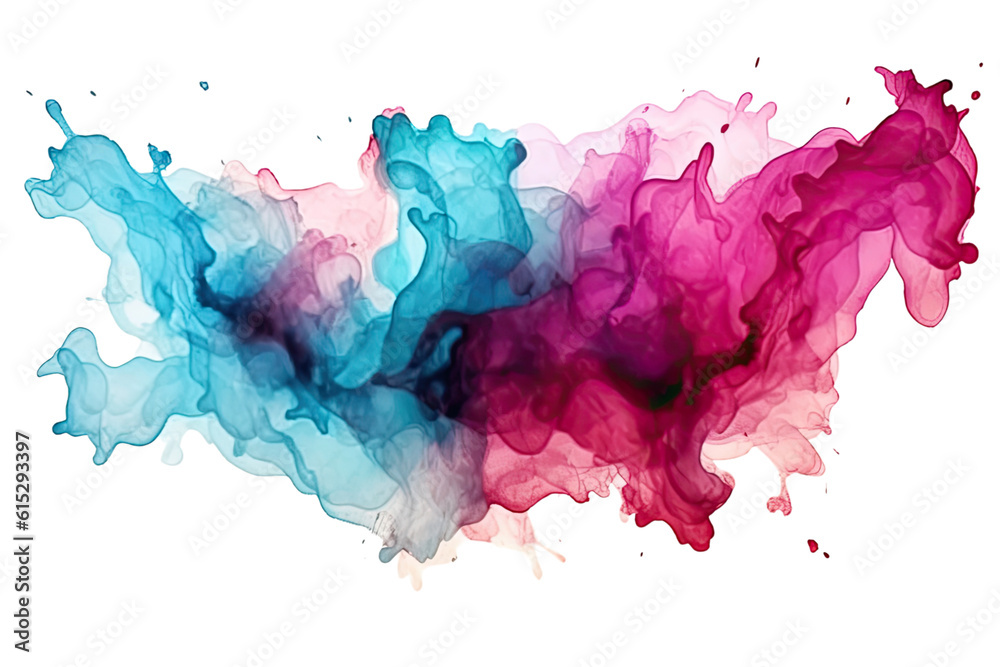 magenta and turquoise swashes, watercolor paint abstract border frame ...