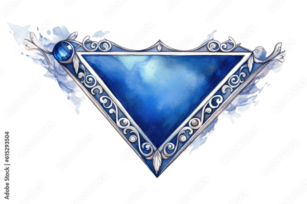 sapphire and silver swashes, watercolor paint abstract border frame for ...