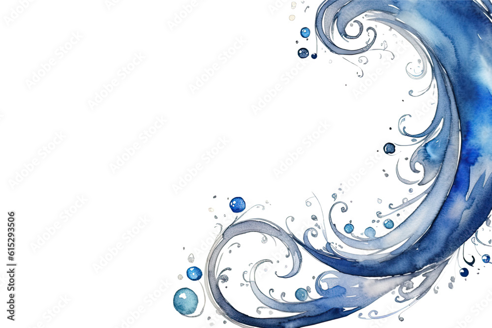 sapphire and silver swashes, watercolor paint abstract border frame for ...