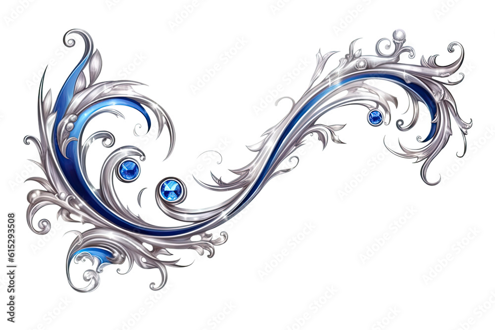 sapphire and silver swashes, watercolor paint abstract border frame for ...