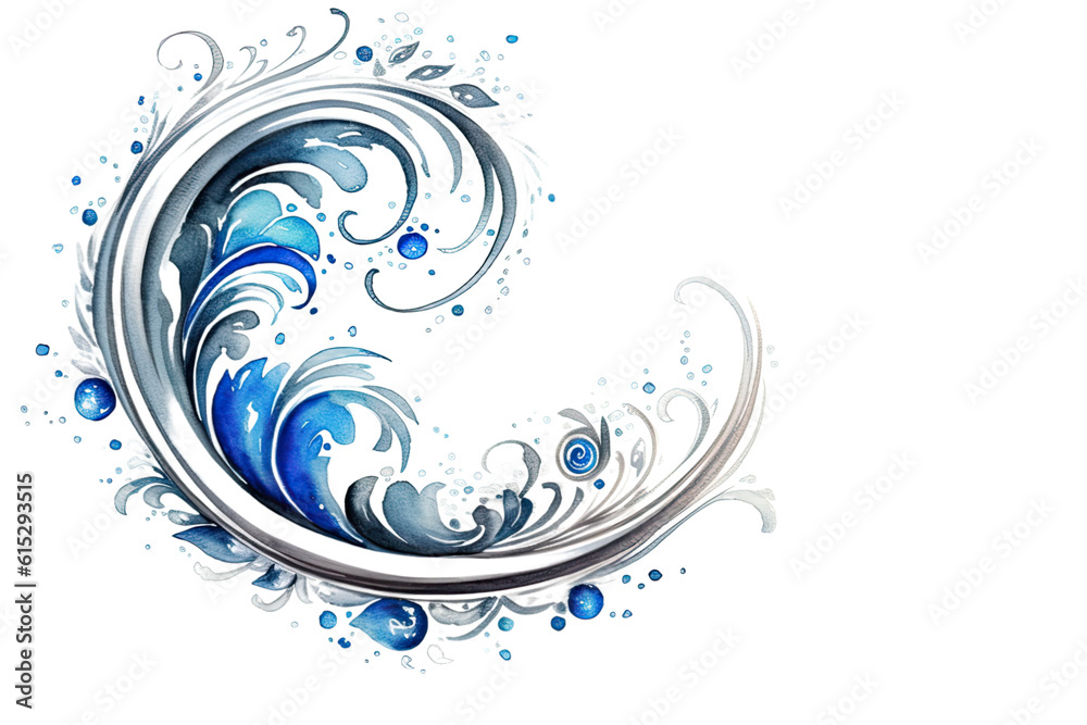 sapphire and silver swashes, watercolor paint abstract border frame for ...