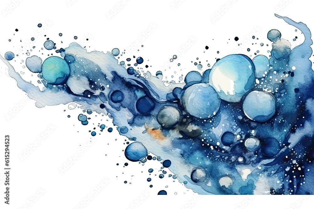 sapphire and silver bubbles, watercolor paint abstract border frame for ...