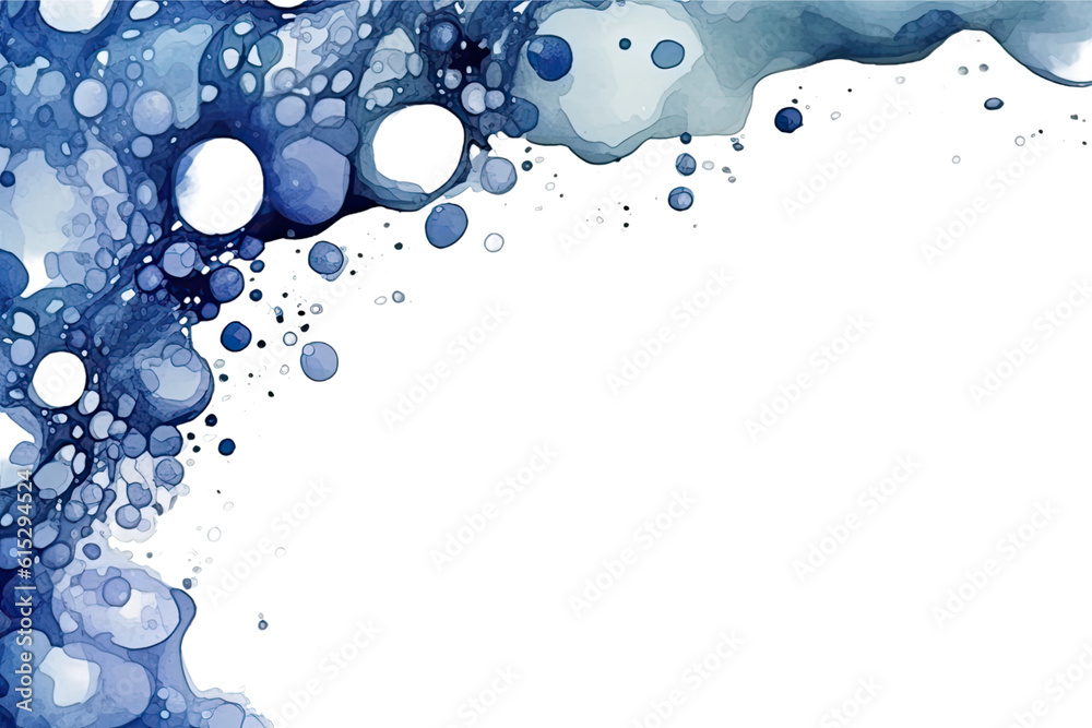 sapphire and silver bubbles, watercolor paint abstract border frame for ...