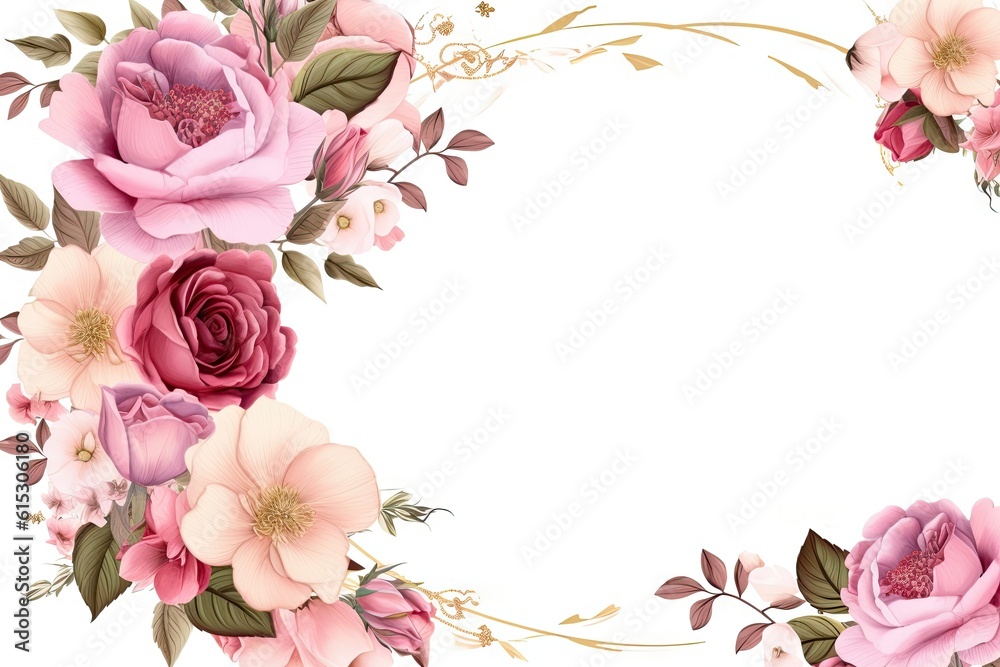 Floral frame. Elegant white background for wedding card. Vintage ...