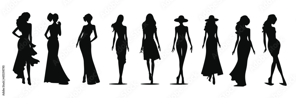 Set of woman silhouettes. Collection of fashion woman model silhouette ...