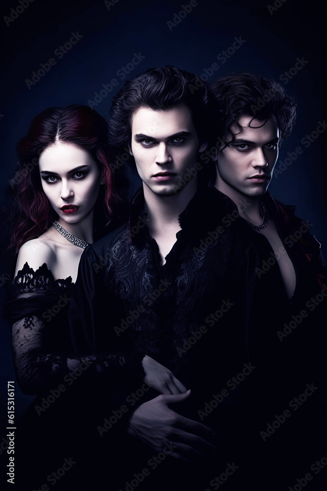 The cover of a vampire novel features three attractive vampires ...