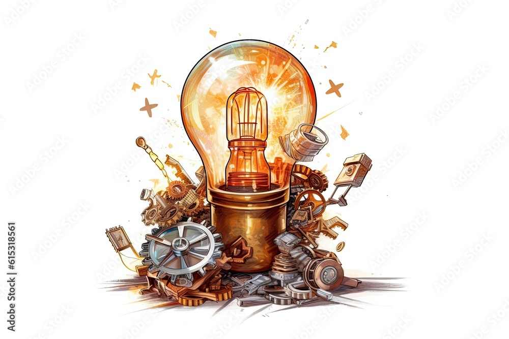 engineering light bulb on white background, brainstorming idea, concept ...