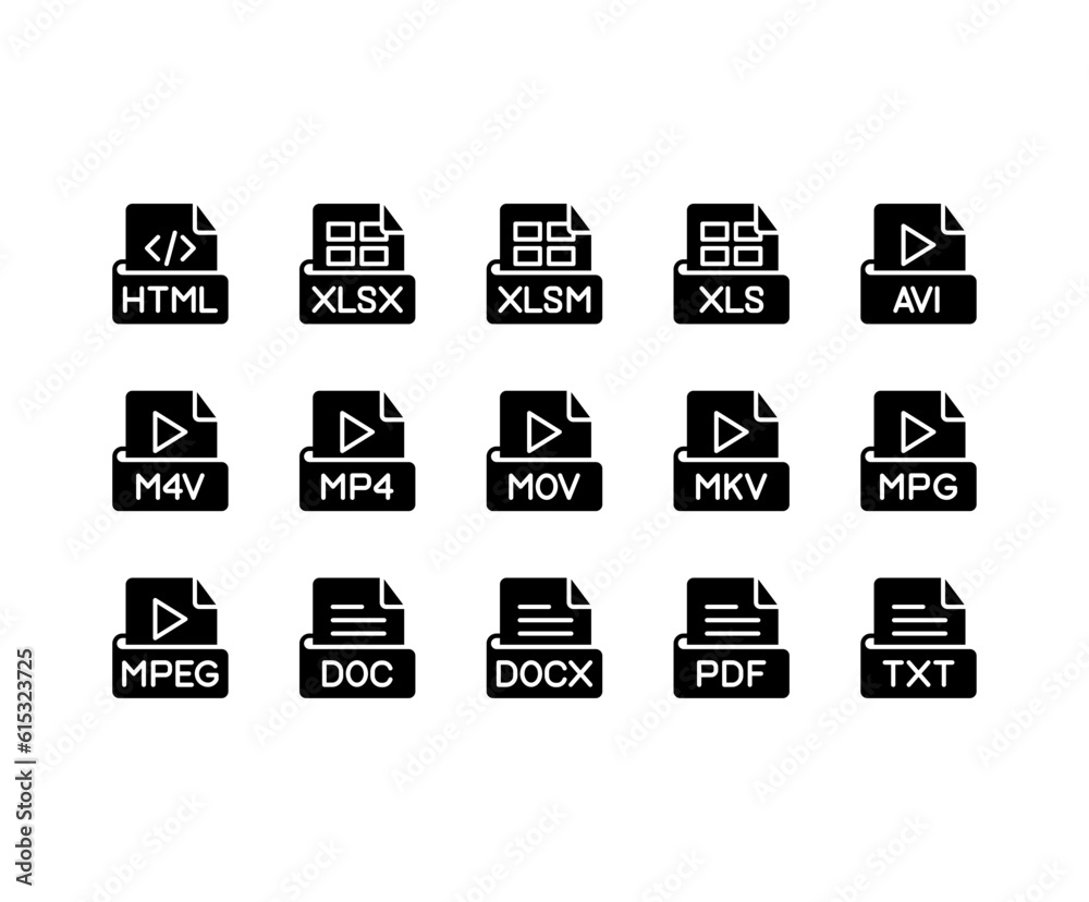 File format or extension icon pack Stock Vector | Adobe Stock