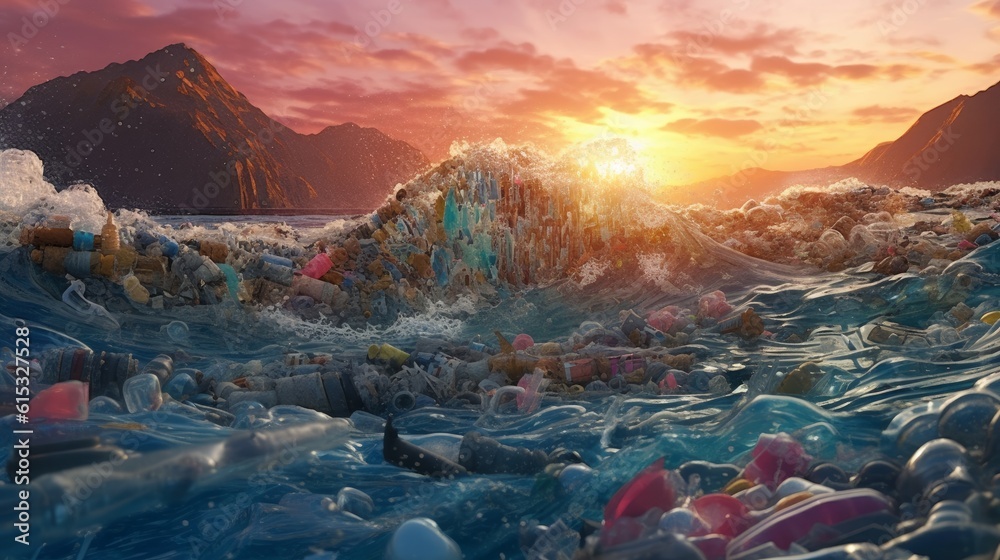 Plastic Tide: Ocean waves composed of plastic waste, highlighting the ...