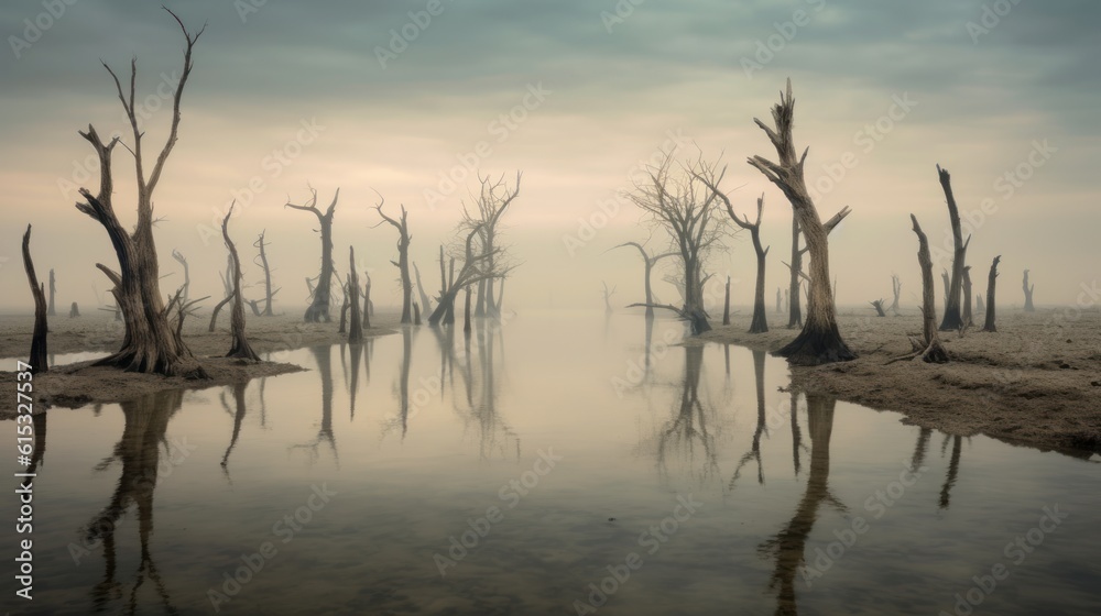 Ghost Forests: A haunting image of dead trees standing in a submerged ...