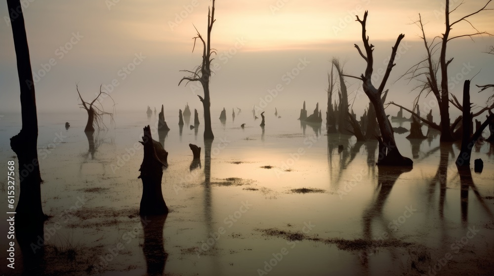 Ghost Forests: A haunting image of dead trees standing in a submerged ...