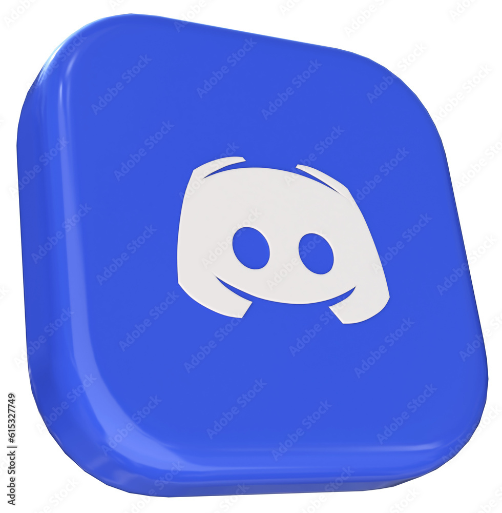 3D rendering of a square badge with the logo of the app Discord ...