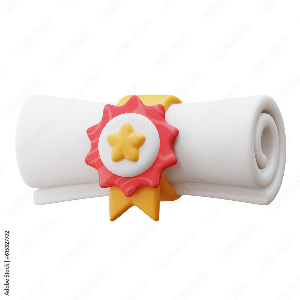 certificate roll with badge 3d icon Stock Illustration | Adobe Stock