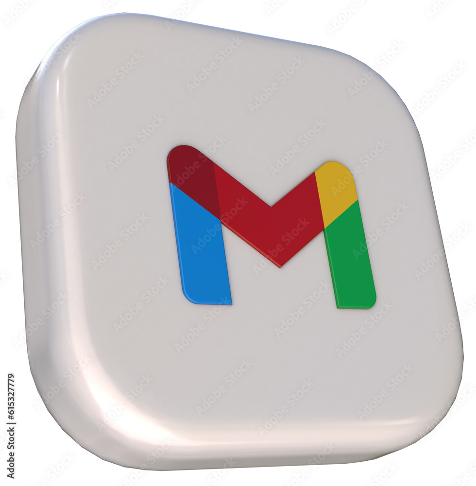 3D rendering of a square badge with the logo of Gmail isolated on ...