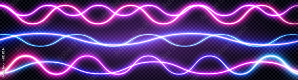 Vetor de Neon audio voice frequency wave and abstract sound light ...
