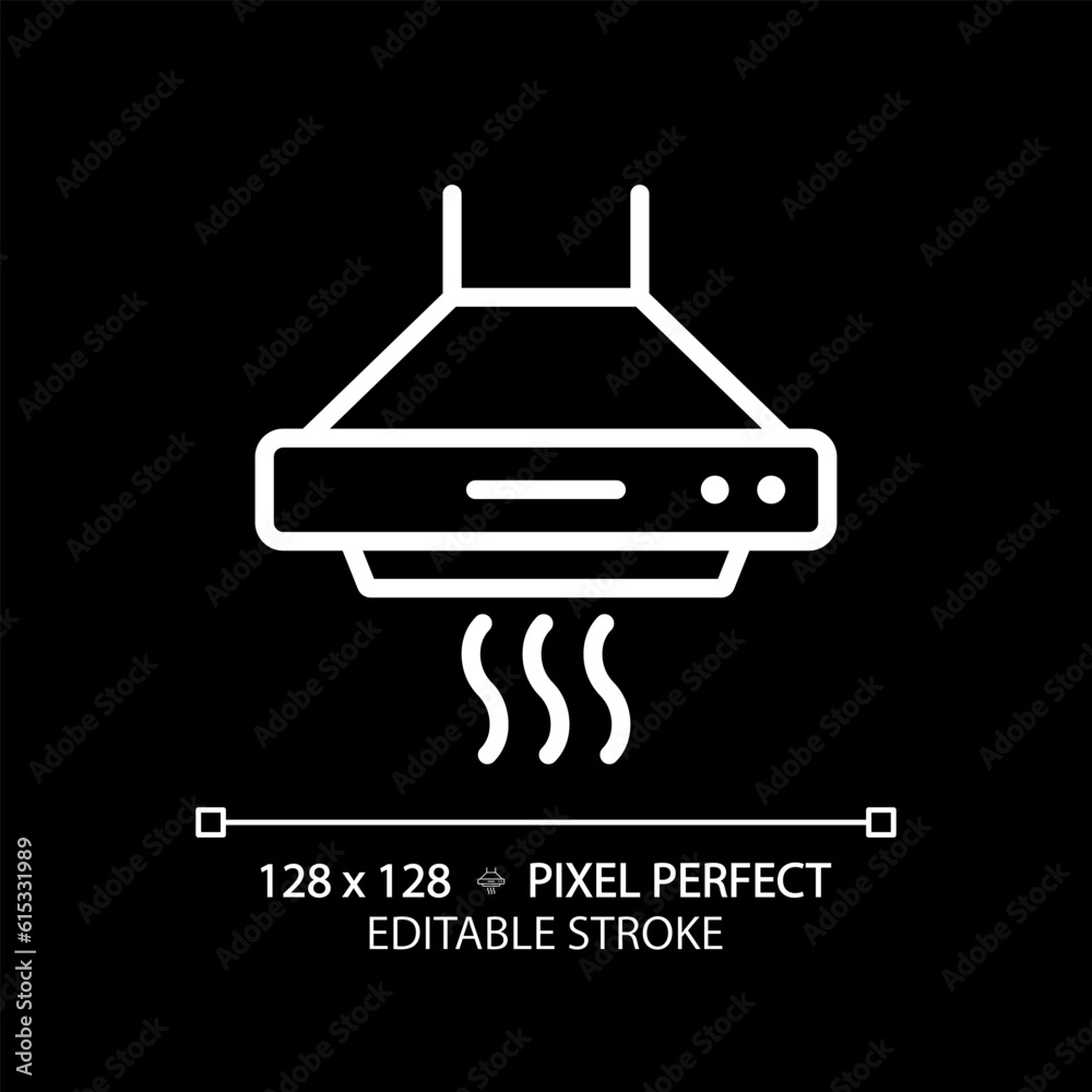 Kitchen hood white linear icon for dark theme. Ventilation system. Home ...