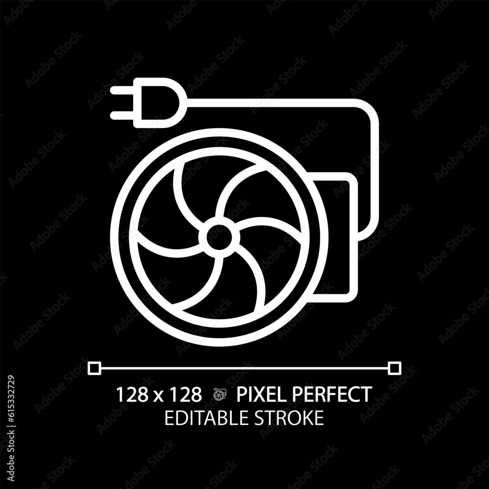 Inline duct fan white linear icon for dark theme. Ventilation equipment ...