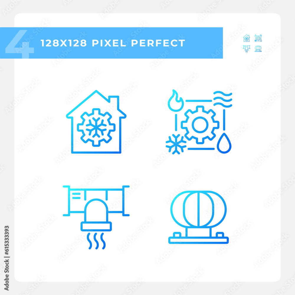 Hvac system gradient linear vector icons set. Air condition. Cooling ...