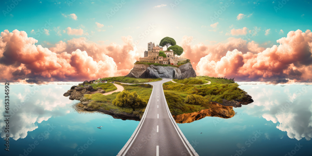 Captivating skyward view of a surreal floating island with intensified ...