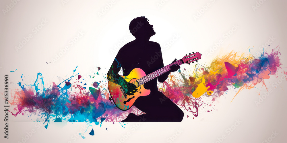 Captivating silhouette of a guitarist in shadow play on white ...