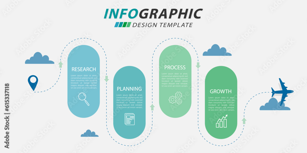 Infographic design template. Timeline concept with 4 options or steps ...