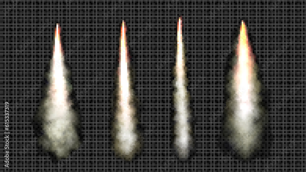 Rocket launch smoke trail with fire flame vector. Isolated realistic ...