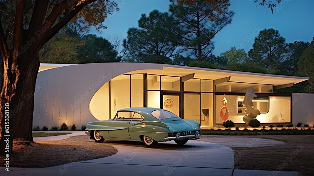 Classic 1950s house exterior in modern form Stock Illustration | Adobe ...