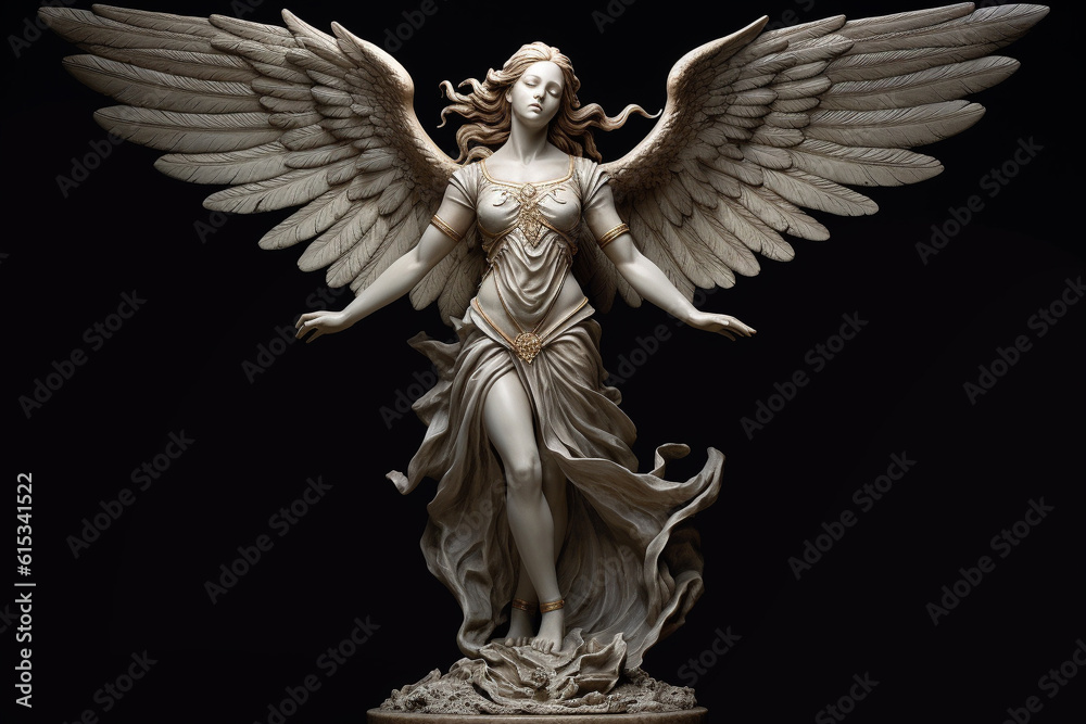 Elegant beauty of a woman angel statue with magnificent outstretched wings, embodying grace ...