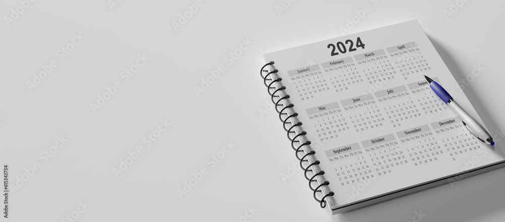Calendar Year 2024 schedule with note for to do list on white ...