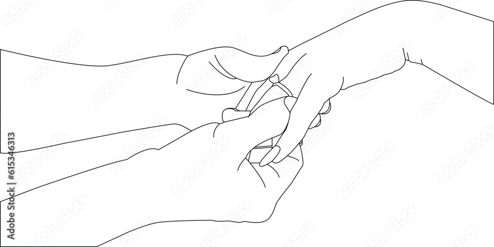 one line drawing hand holding and outline vector one white background ...