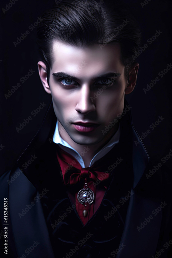 Portrait of an attractive male vampire or dark magician in vintage ...
