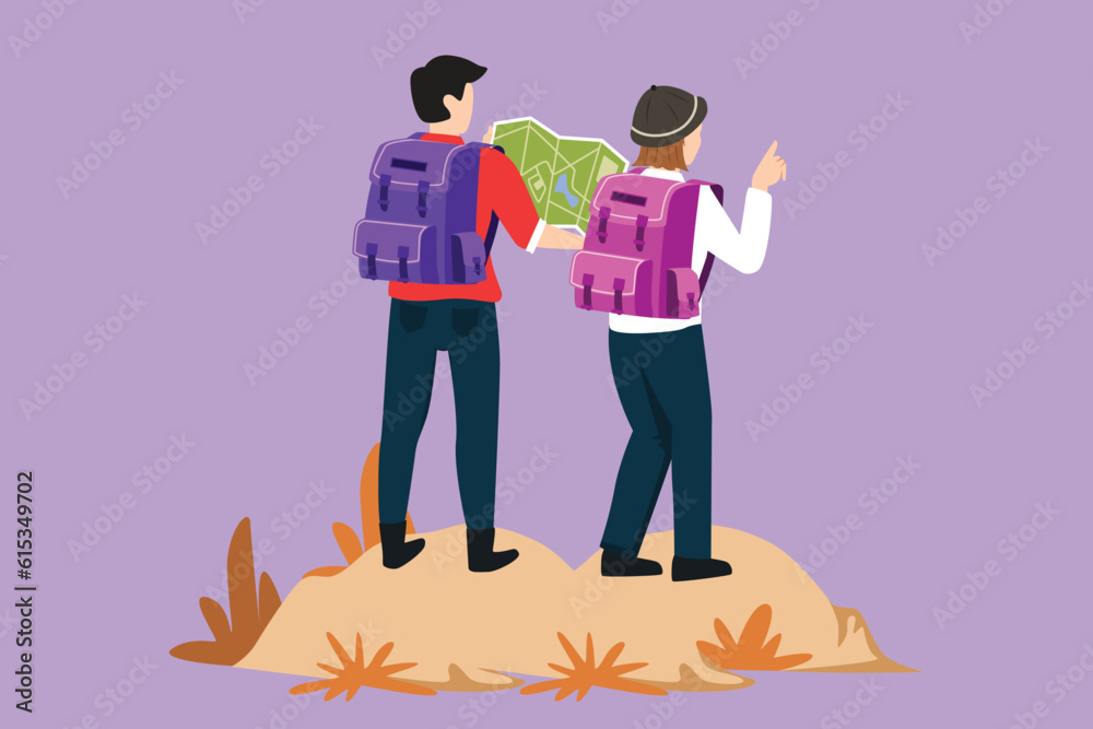 Character Flat Drawing Back View Of Happy Romantic Couple Planning The
