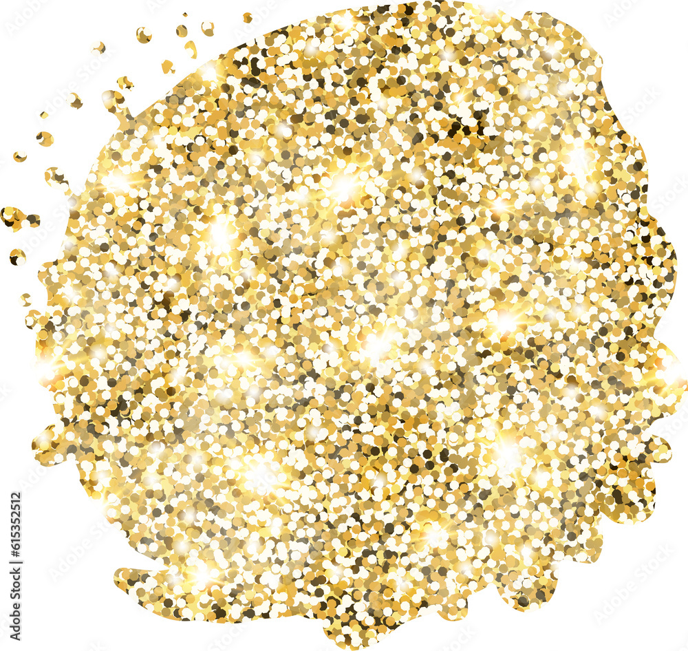 Abstract shiny gold glitter splash design element. Golden color dust texture stain for holiday ...